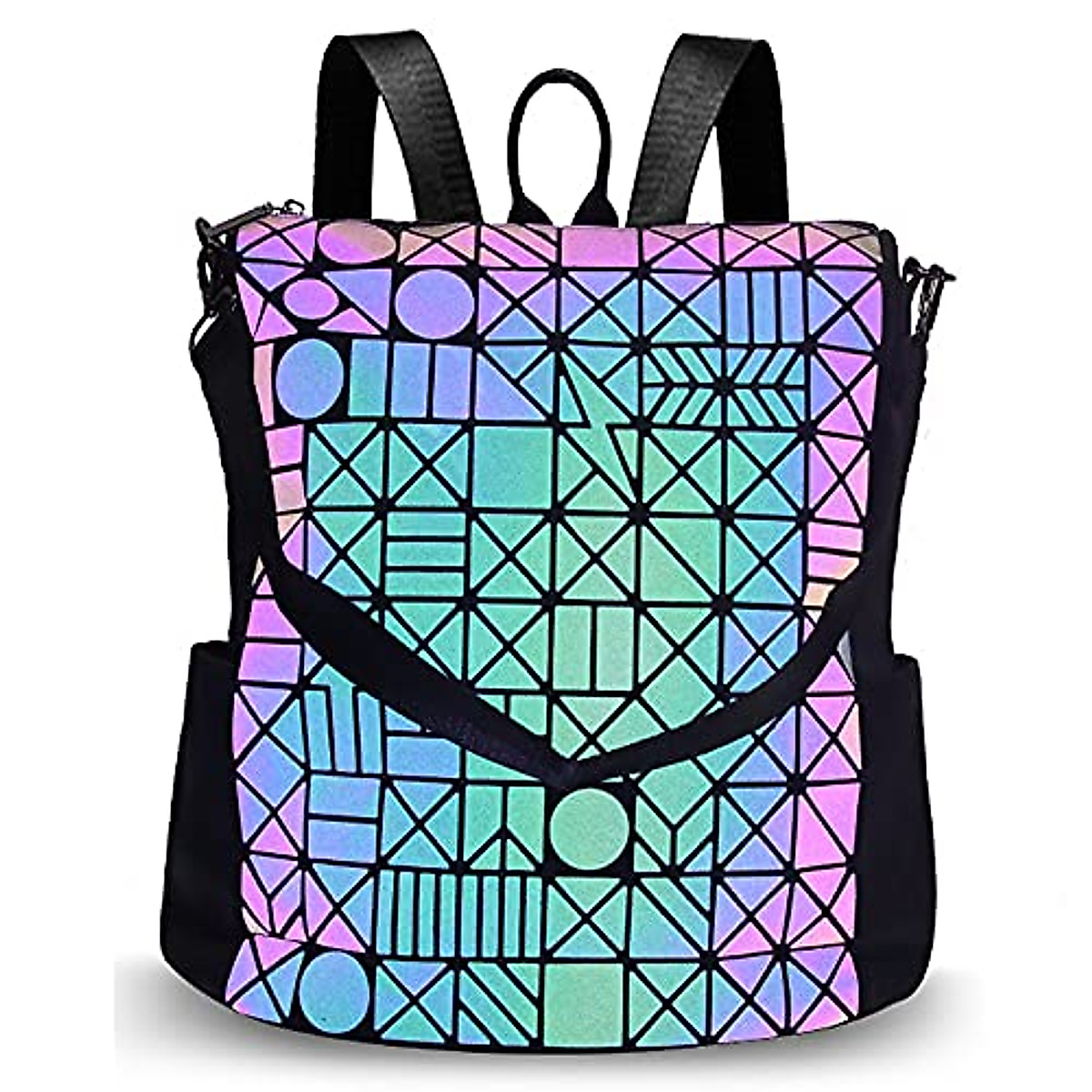 DBMGB Irregular Geometric Luminous Backpack Bag, Reflective Handbags, Noctilucent Totes Shopping Rucksack, Grid Knapsack, for Lady Womens Girls Men,Color 1