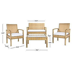 SAFAVIEH Outdoor Collection Bassey Natural/White Cushion 4-Piece Conversation Patio Set PAT7507D