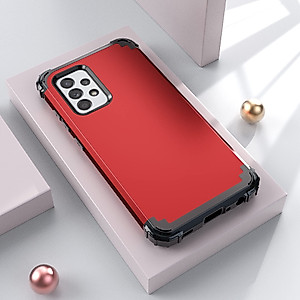 Galaxy A52 5G Case with Tempered Glass Screen Protector,IDweel Hybrid 3 in 1 Shockproof Heavy Duty Hard PC Cover Soft Silicone Rugged Durable Bumper Full Body Cover for Samsung Galaxy A52,Red