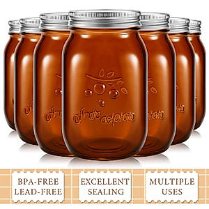 Tessco 12 Pieces 16 oz Amber Mason Jars with Lids Decorative Pint Canning Jars Regular Mouth Kitchen Canisters Glass Food Containers for Storage Pickling Preserving Fermenting, Christmas DIY Crafts