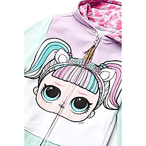 L.O.L. Surprise! girls The Theater Club Unicorn Big Face Zip-up Hoodie Hooded Sweatshirt, Lilac/Mint, 8 10 US