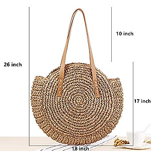 Straw Handbags Women Handwoven Round Corn Straw Bags Natural Chic Hand Large Summer Beach Tote Woven Handle Shoulder Bag (Khaki)