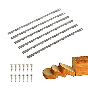 KVMORZE 6 Pcs Bread Bow Knife Stainless Steel Replacement Blades, Serrated Bread Blade with Screws Easy to Cutting, Wooden Bread Knife for Cake Homemade Bread Cutting, 10.8 Inches