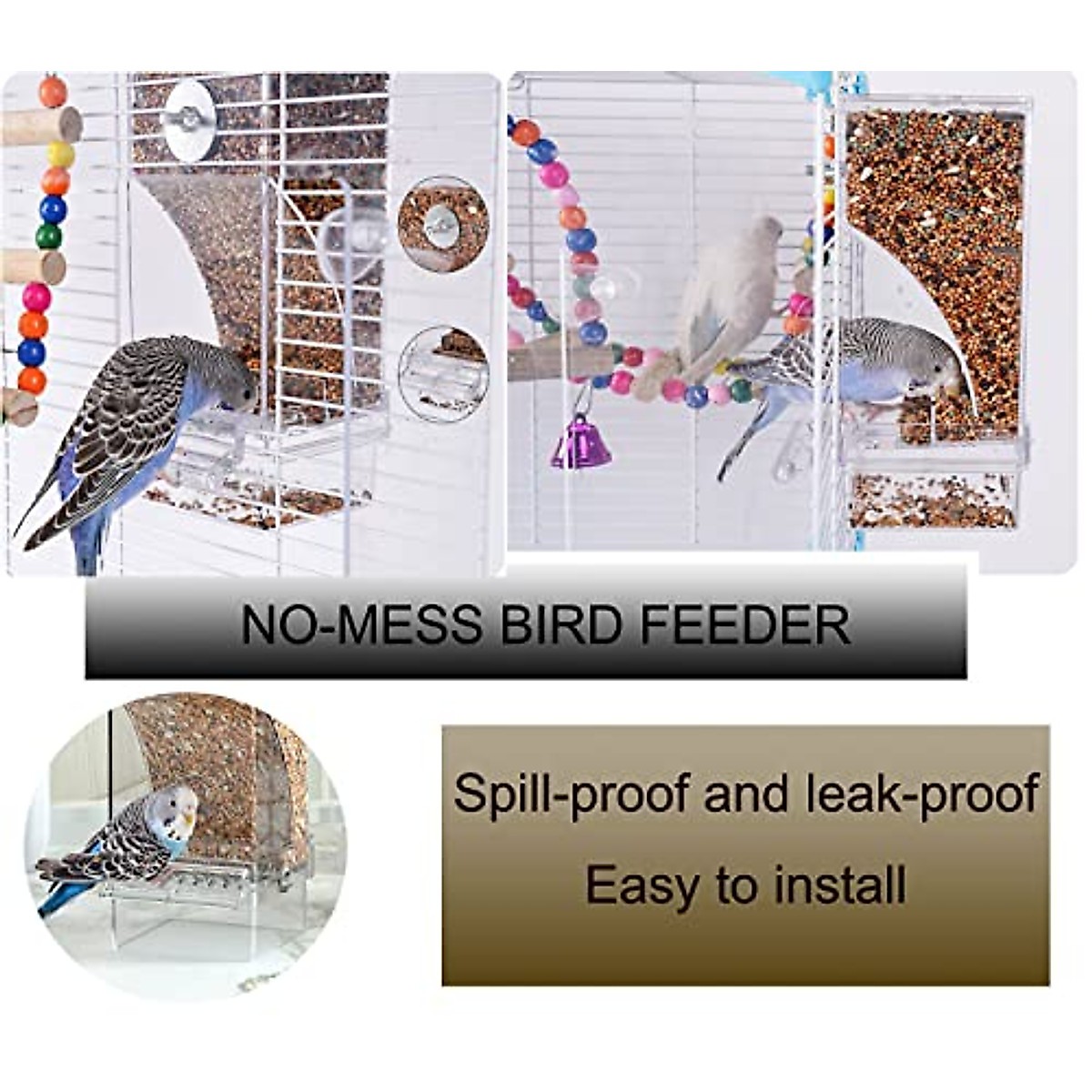 Automatic Bird Feeder,No Mess Bird Feeder,Bird Cage Feeder Bird Cage Accessories for Parakeet Canary Cockatiel Finch (Transparent)