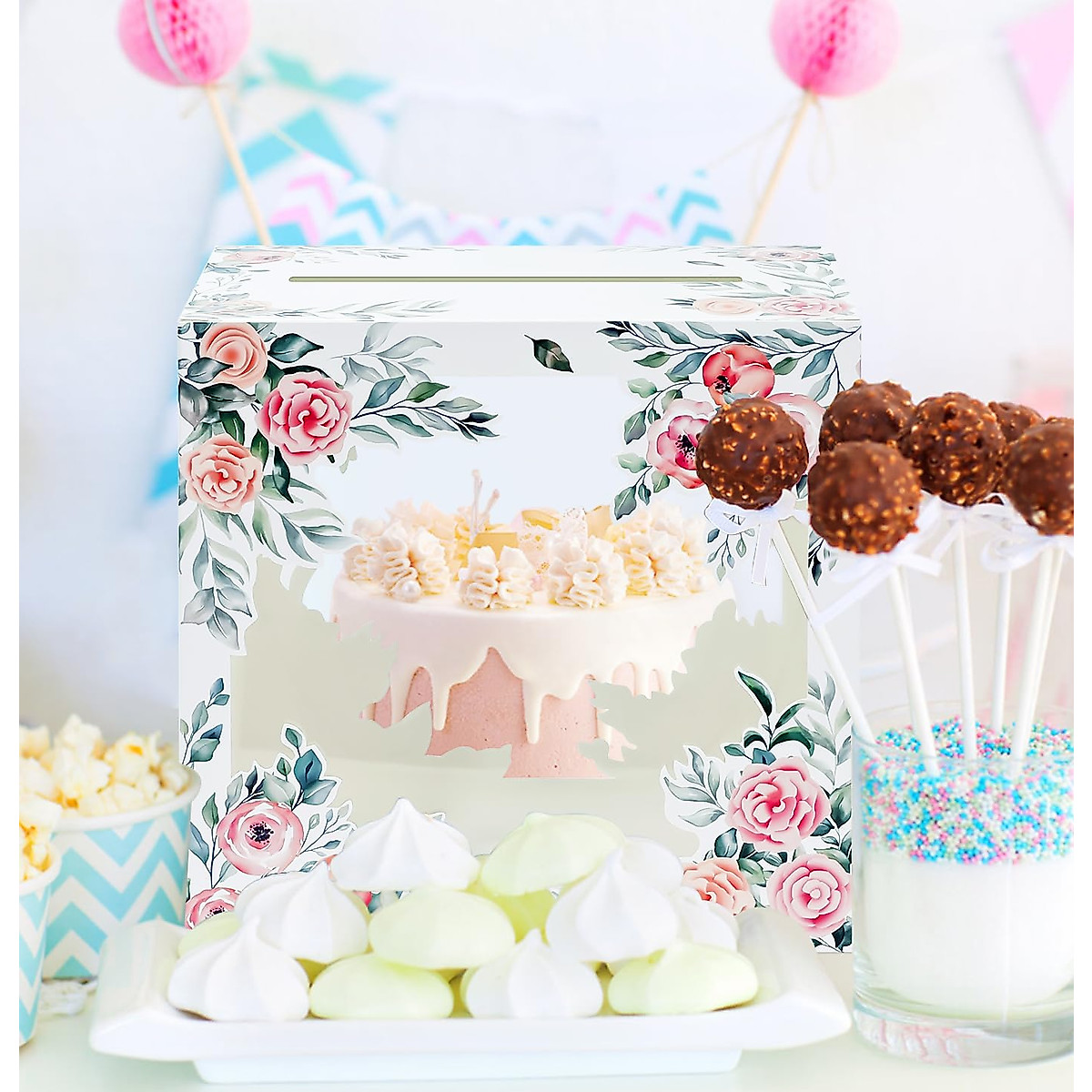 HEIPINIUYE Pink Card Box for Party Floral Gift Card Box Holder Wedding Card Box Money Box Card Box Holder for Wedding Baby Shower Bridal Shower Birthday Party Card Holder Box