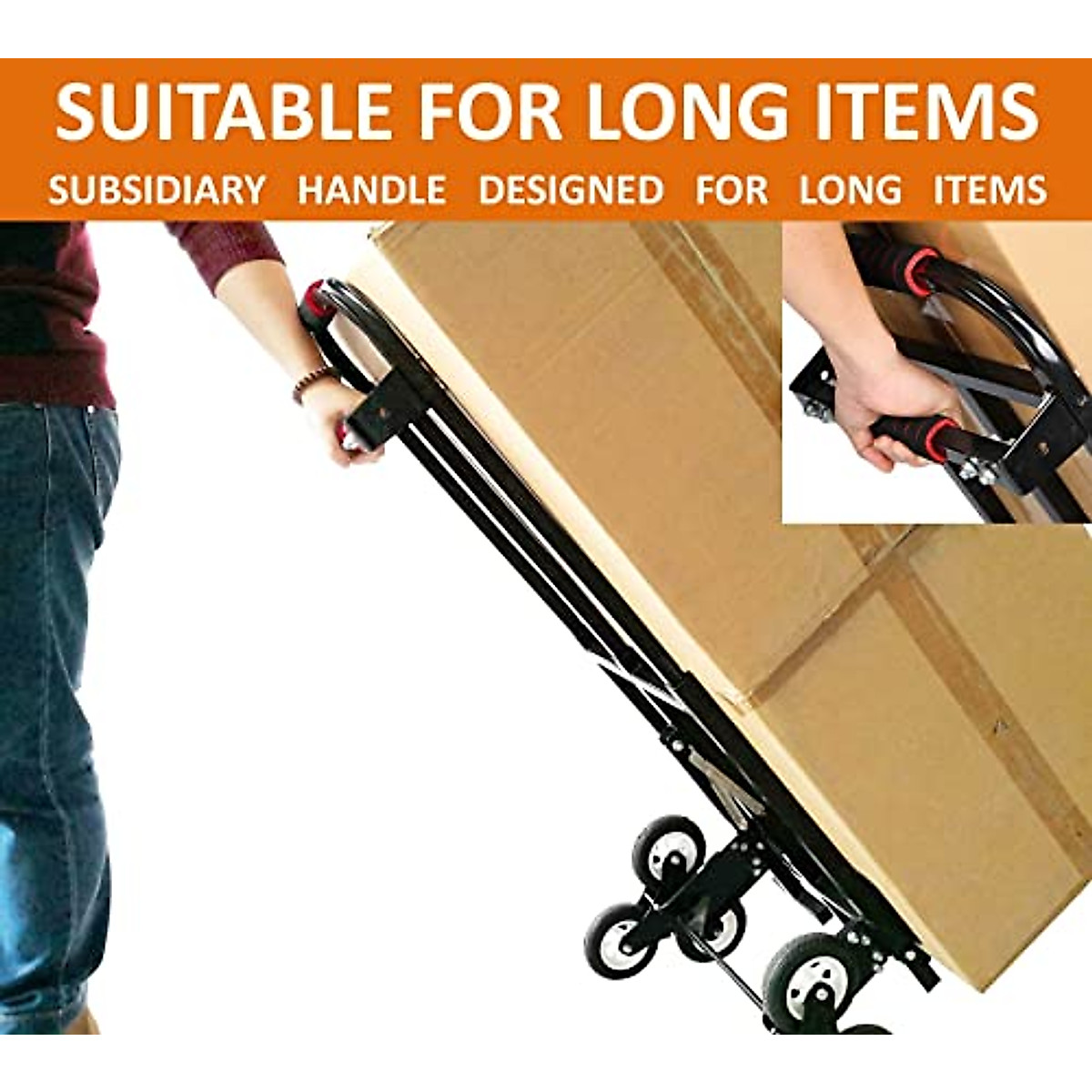 Mecete Hand Truck Dolly – Stair Climbing Cart, Stair Climber Cart 460 Lb Capacity All Terrain Stair Dolly Heavy Duty with Telescoping Handle and 6 Wheels (Black) Hand Truck 2 Climbing Ropes