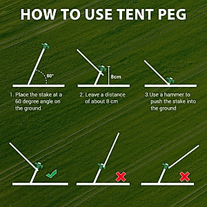 Eurmax USA Galvanized Non-Rust Camping Family Tent Pop Up Tent Stakes Canopy Anchors Heavy Duty 10pc-Pack, with 4x10ft Ropes & 1 Green Stopper
