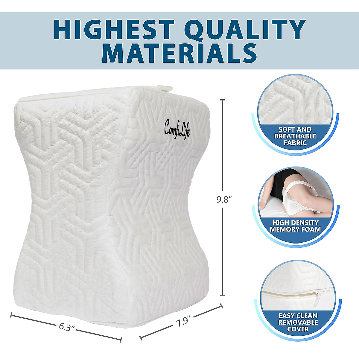 ComfiLife Knee Pillow for Side Sleepers – Firm Support Cooling Memory Foam Leg Pillow for Sleeping – Sciatica Pain Relief, Knee & Back Relief – Water Resistant Between Legs Pillow – Ergonomic Contour