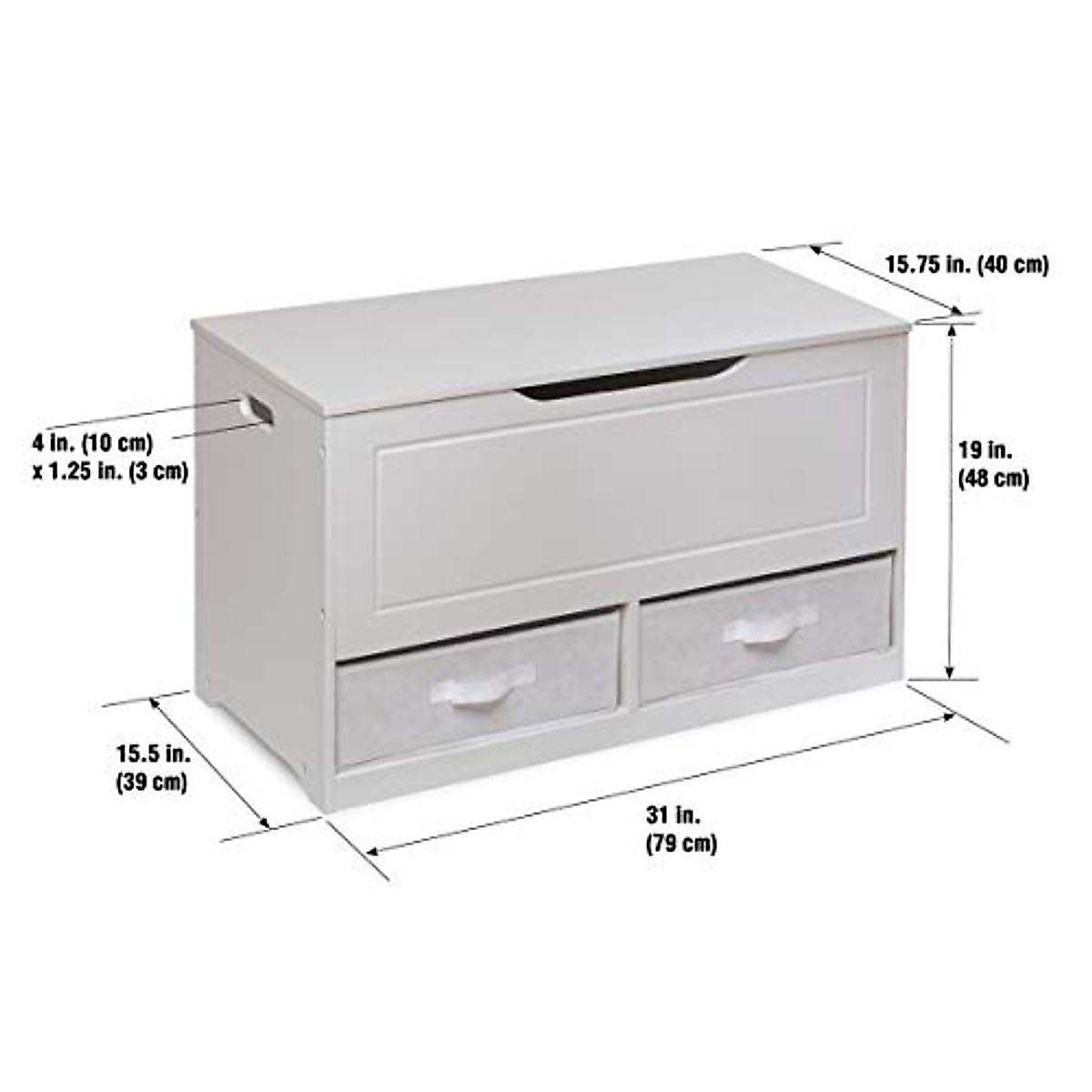 Badger Basket Kid's Up & Down Toy Box and Organizer with Two Reversible Fabric Bins - White
