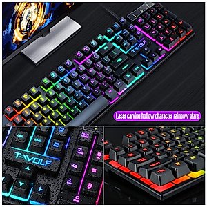 No/Brand Gaming Keyboard, Wired Keyboard with Mouse Combo, Gaming Player Kit with LED-Backlit Keyboard, Silent Gaming Mouse Kit for PC Laptops