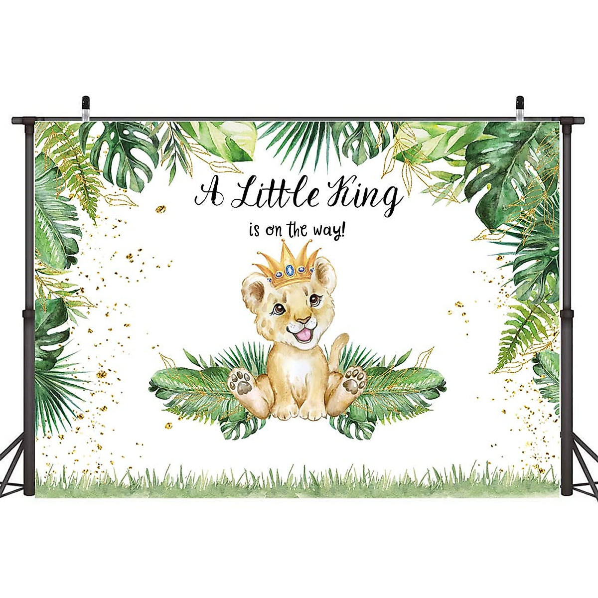 Hilioens 7×5ft Lion Baby Shower Backdrop A Little King is On The Way Background Safari Baby Boy Lion Baby Shower Party Cake Table Decoration Banner Photo Booth Props
