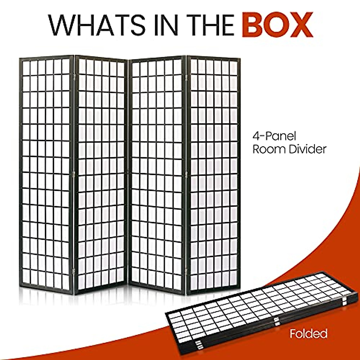 SereneLife Classic Japanese Screen Room Divider - Portable Freestanding Indoor Decorative 4-Panel Room Divider, Room Separator, Folding Privacy Screen, Dressing Area, Office - SereneLife SLRDD4