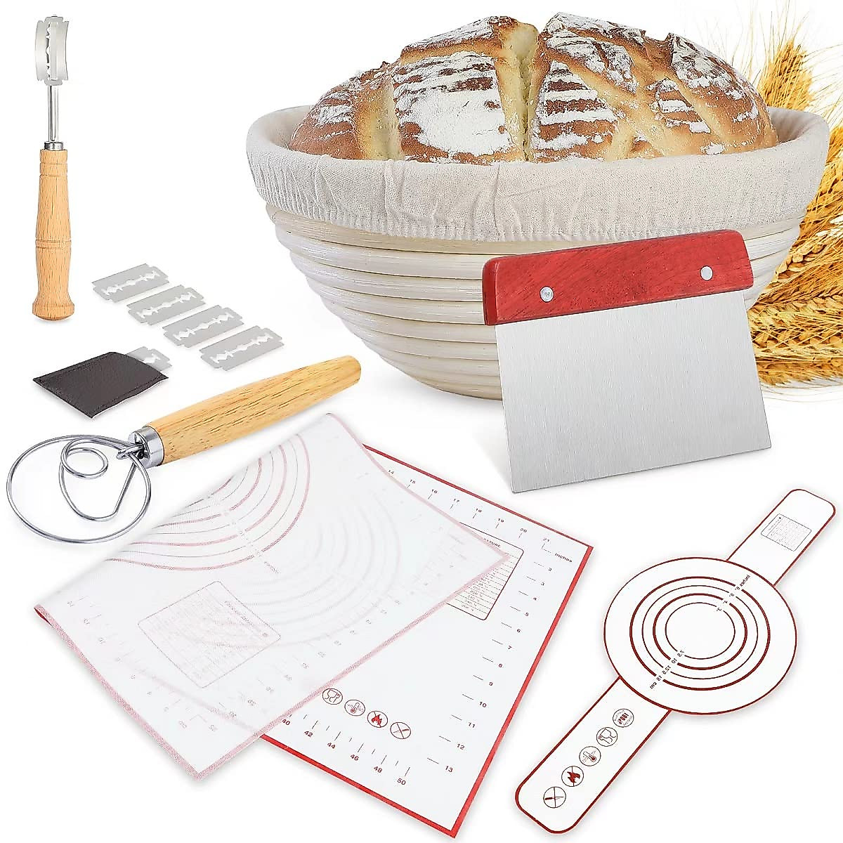 Wwyybfk Banneton Bread Proofing Basket, Sourdough Bread Baking Supplies, 9.8" Sourdough Proofing Basket Kit