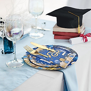 GWHOLE Grad Party Plates and Napkins, Class of 2024 Plates and Napkins, Blue Paper Plates, Graduation Paper Products for Backyard Graduation Party, Serve 24