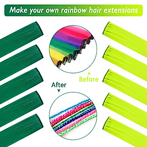10Pieces 20Inch Colored Hair Extensions Clip In For Women Girls Hiar Accessories Wig Pieces Synthetic Hair Pieces (Green, Bright yellow)