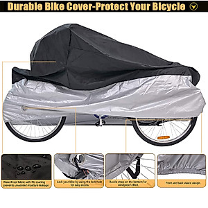 Bike Cover Adult Tricycle Cover Waterproof Bicycle/Motorcycle Storage Cover, Heavy Duty Ripstop Material & Anti-UV, Protect Your Bike from Rain, Dust, Debris Sun for Outdoors Indoors (silver-black)