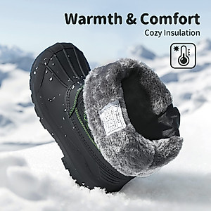 DREAM PAIRS Big Kid Knorth Black N.Green Isulated Fur Winter Waterproof Snow Boots Size 5 M US Big Kid