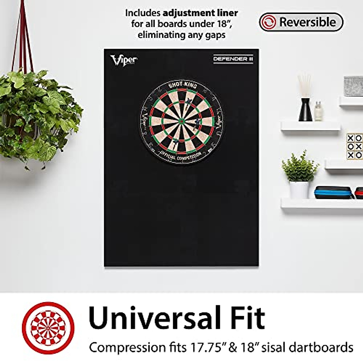 Viper Defender III Backboard & Sisal/Bristle Steel Tip Dartboard Bundle: Elite Set (Razorback Dartboard,Defender III Backboard, Edge Throw Line, 21pc Jar of Darts),black/yellow