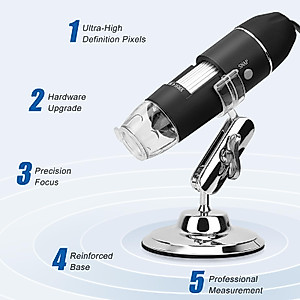 Zerone Digital Magnifier, 1600X Digital Microscope Magnifier S4T-30W-D 8 LED Microscope Endoscope Camera Video w/Stand