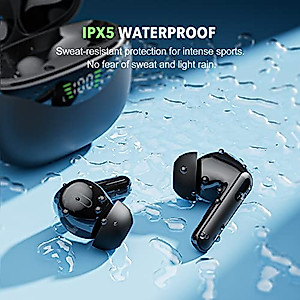 FEANS A6 Wireless Earbuds 60H Playtime in-Ear Bluetooth 5.3 Headphones with LED Power Display IPX5 Waterproof Earphones Immersive Stereo Sound Deep Bass Earbuds for iPhone Android, Sports (Black)