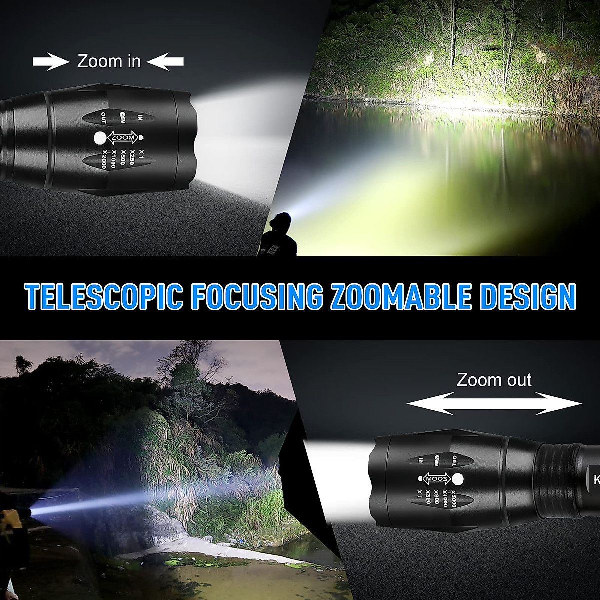 KEPEAK Flashlight, 5 Modes Tactical LED Flashlight, High Lumen IPX5 Water Resistant Flashlight for Camping, Outdoor Hiking, Emergency