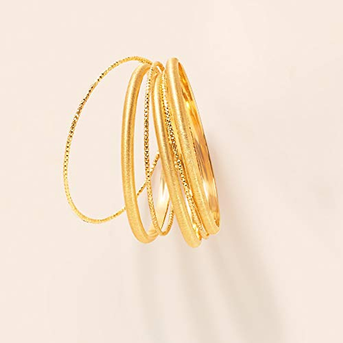Ross-Simons Italian 18kt Gold Over Sterling Silver Jewelry Set: 7 Bangle Bracelets. 8.5 inches