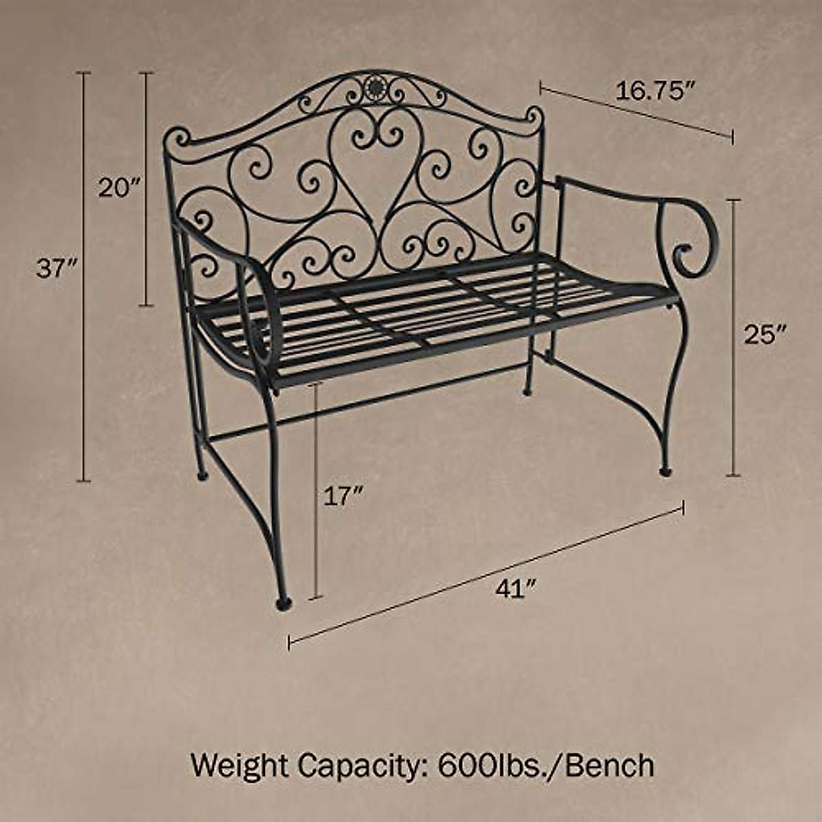 Lavish Home Folding Garden Bench – Outdoor Seating with Scrollwork Design – Durable Stylish Accent Furniture for Porch or Patio, 41" x 16.75" x 37", Black