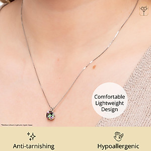 MAX + STONE 925 Sterling Silver 6mm Cushion Cut May Birthstone Created Emerald Solitaire Pendant Necklace for Women with 18 inch Box Chain