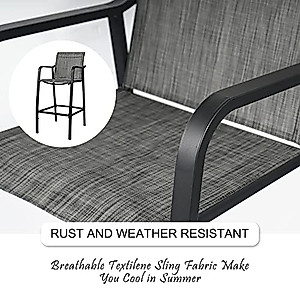 Sundale Outdoor Bar Stools Set of 2, 2 Piece Metal Bar Stool, Patio Textilene Bar Height Chairs with Arms, High Top Patio Bar Chairs, Outdoor Furniture Bar Stools - Gray
