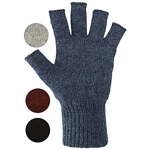 AndeanSun Darn Warm Alpaca Fingerless Gloves 2023 Updated US Sizing-Perfect Fit (Steel Blue Heather - 90% Alpaca, Large)