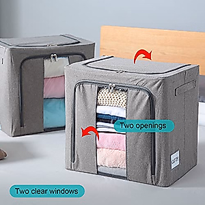 Clothes Storage Bins Closet Organizer, Oxford Steel Frame Storage Box, Bedroom Storage Bag Container for Blanket Comforter Sweater Bedding(57L×2 Pack)