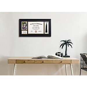 ELSKER&HOME 11x22 Diploma Frames with Tassel Holder for 8.5x11 Certificate Document Shadow Box, 4x6 Graduation Photo, Matte Black Frame, Degree Double Mat, Black with Gold Rim