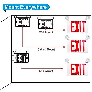 SPECTSUN 2 PACK LED Exit Sign Battery Backup-UL Certifited Exit Sign with Emergency Lights and 2 Lamp Heads- Fire Exit Sign 120-22VAC Red Emergency Exit Lighting for Business/Home.