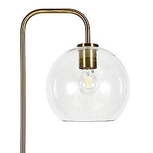 Henn&Hart Harrison Arc Floor Lamp with Glass Shade in Brass/Clear, 62" Tall
