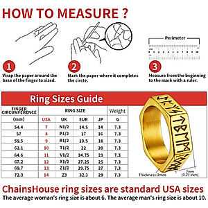 ChainsHouse Gold Band Rings Male Rotating Fidget Thumb Rings Retro Viking Runes Talisman Woman Stacking Bands 7mm Size 8