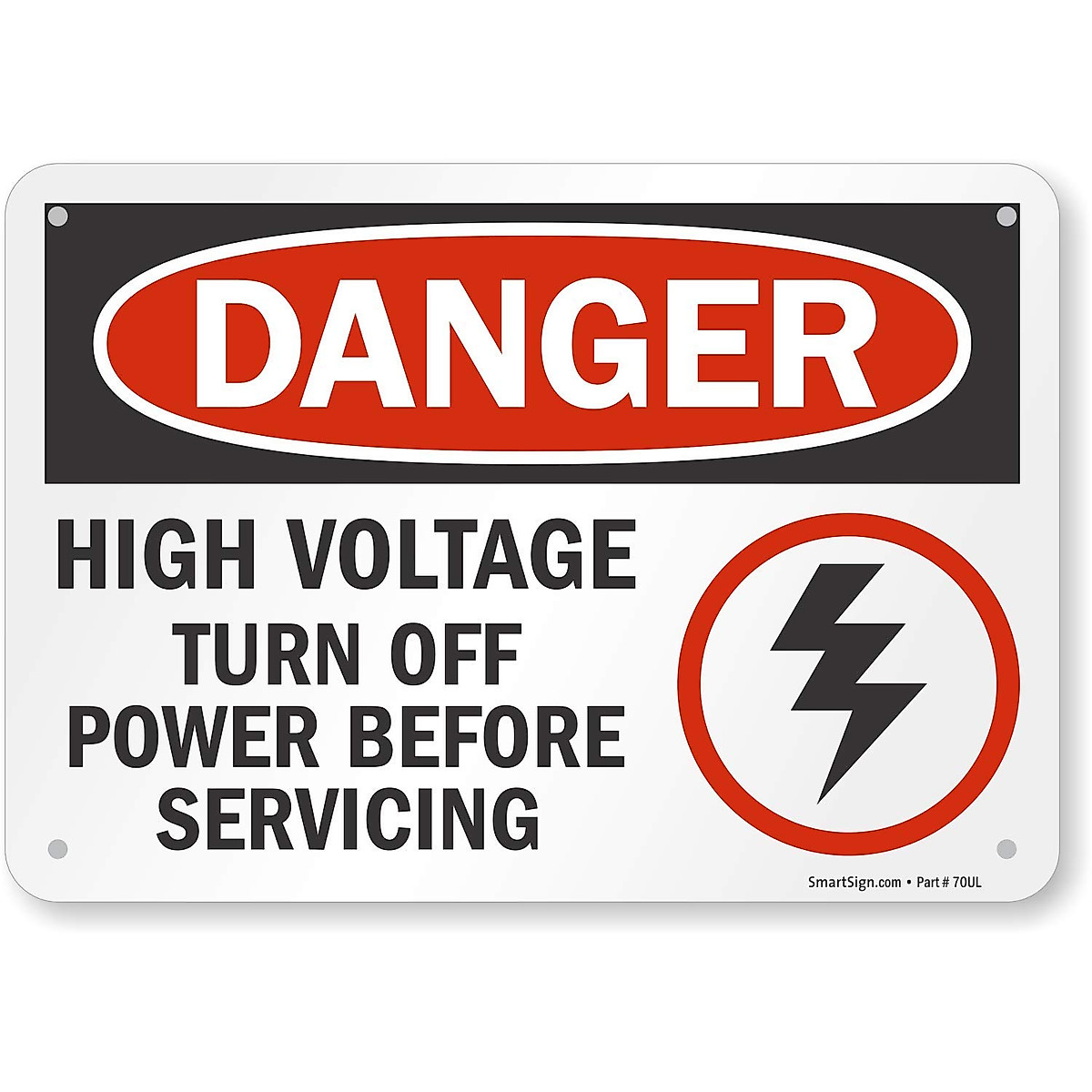 SmartSign 7 x 10 inch “Danger - High Voltage, Turn Off Power Before Servicing” OSHA Sign, 55 mil HDPE Plastic, Red, Black and White