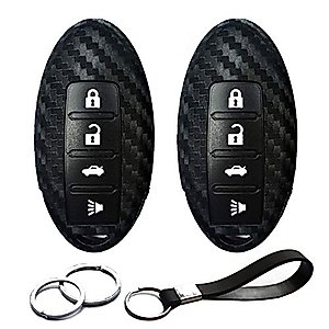 2pcs Compatible with Nissan 4 Buttons Smart Carbon Fiber Looks Silicone Case Remote Key Fob Cover for 2002-2018 Nissan 350Z Altima Armada GT-R Maxima Murano Quest Sentra, Infiniti FX35 FX37 Q40 Q45