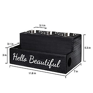 DB Rustic Black Hair Dryer Holder, Wooden Hair Tool Organizer, Bathroom Supplies Countertop Storage and Vanity Caddy for Blow Dryer Curling Iron Holder Hair Straightener Brush Hair Styling Accessories