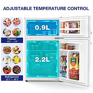 JOY Kitchen JR31TWEE10 2-Door Mini Fridge with Freezer Adjustable Thermostat, Removable Shelf, Energy Efficient, Front Leveling Legs, 3.1 Cu Ft, White