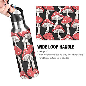 Glaphy Mushrooms Print Water Bottle with Straw Lid, BPA-Free, 32 oz Water Bottles Insulated Stainless Steel, for School, Office, Gym, Sports, Travel