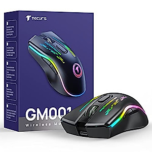TECURS Gaming Mouse Wireless Gaming Mouse,USB Optical Computer Mouse Mice with 5 LED Lights,Rechargeable Gamer Mouse,4800 DPI for Laptop PC Gamer Desktop Chromebook Mac,Black