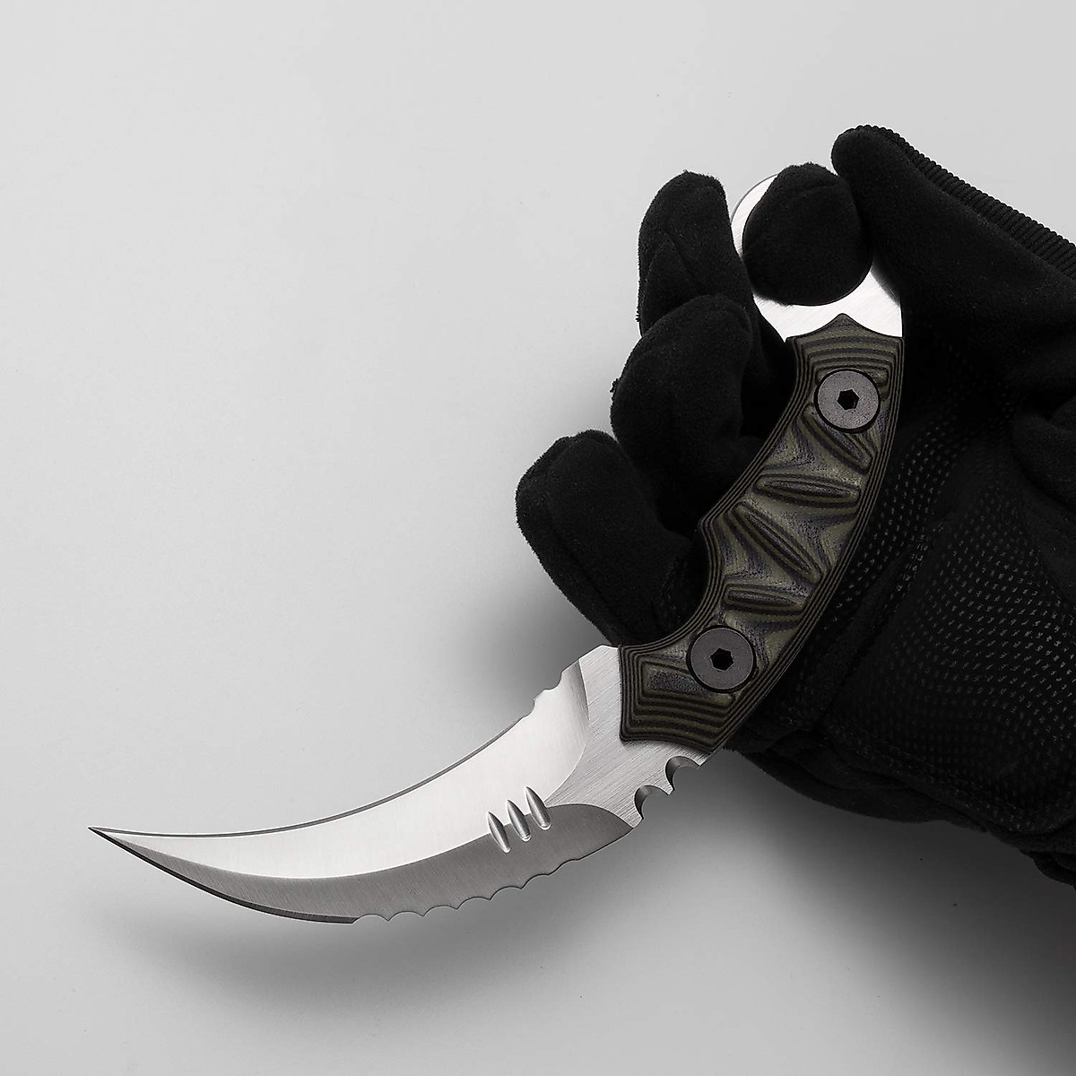 KIASLORE Karambit Knife Outdoor Survival claw Tactical teeth Knife D2 Steel Double Edged Fixed Blade Camping Survival Knife & Hunting Knives with Snake pattern Handle & Knife Sheath (White / w Snake pattern Handle)