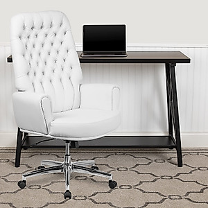 Flash Furniture Rochelle High Back Traditional Tufted White LeatherSoft Executive Swivel Office Chair with Arms
