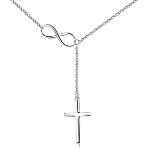 NA S925 Sterling Silver Infinity Cross Pendant Y Lariat Necklace for Women Birthday Baptism Easter Gift, 18 inch + 2 inch