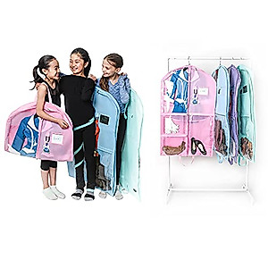 Waterproof Hanging Garment Bag 40 inch Clothes Bag with Gusset, 5 Pockets & Side Zip for Dance Costumes, Sports, Skating, Theatre, Beauty Pageants, Cheer & More by Kendall Country, Cotton Candy Pink