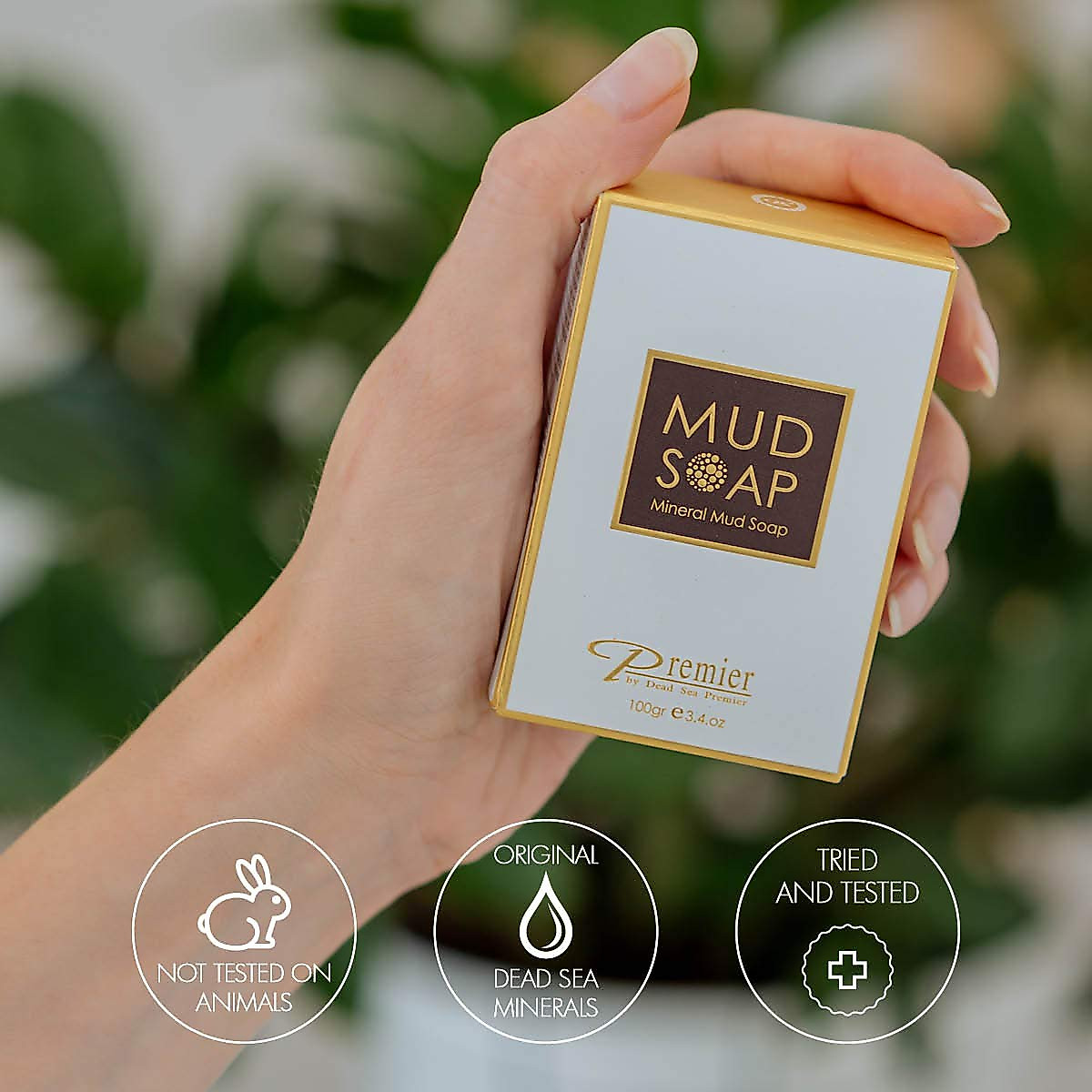 Premier Dead Sea Mineral MUD bar Natural body wash, face wash, hand soap, for all Skin Types. Therapeutic and Antibacterial, helps with Acne, Rosacea, Eczema and Psoriasis, 3.4 Oz