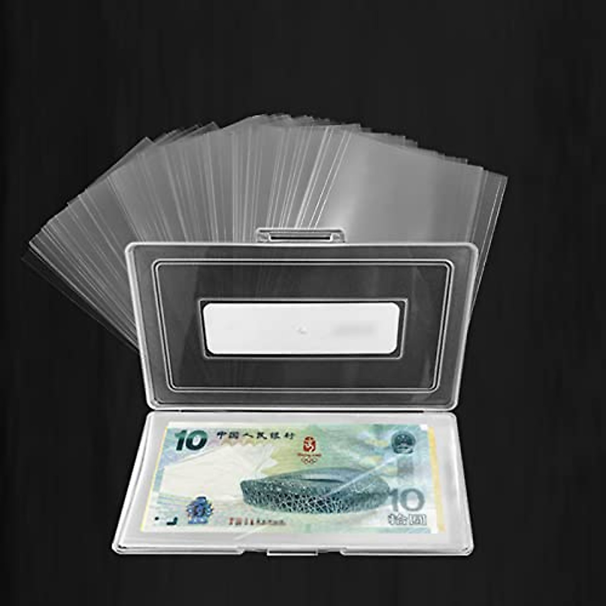 Dollar Bill Holder with Storage Case, MUDOR PP Material 100 Pieces Clear Paper Money Currency Collection Sleeves Protector Bag, Banknotes Protector Slab Holder