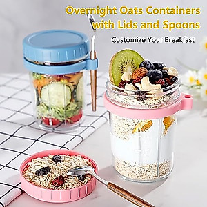 JQSSHXB 4 Pack Overnight Oats Containers with Lids and Spoons 16 Oz Glass Mason Jars for Overnight Oats Leak Proof Oatmeal Jars Great for Cereal Milk Vegetable Pudding Salad Yogurt Meal Prep