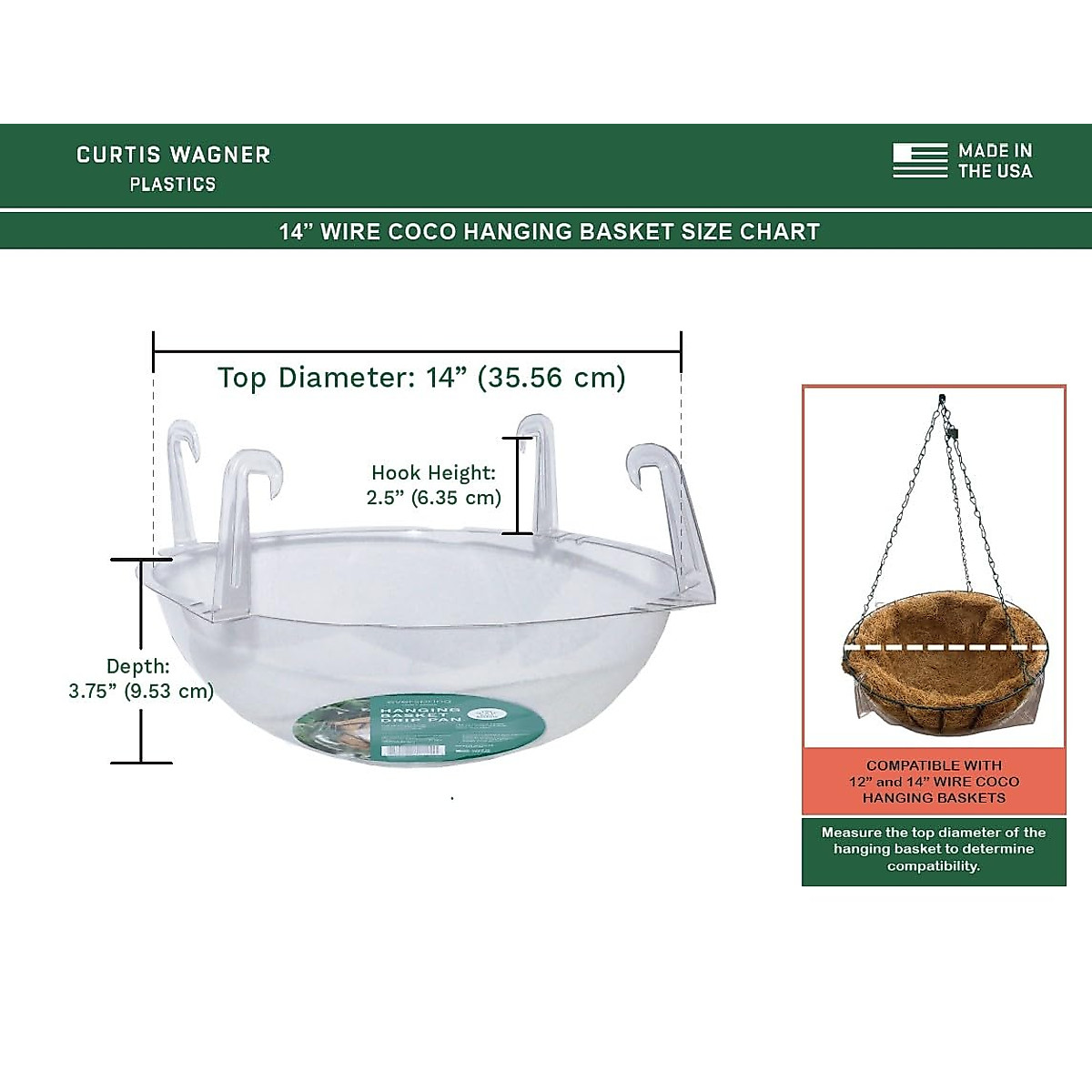 Curtis Wagner Plastics Hanging Wire Coco Basket Drip Pan (5-Pack) - 12-14 Inch - Fast & Easy Snaps, Used Indoors, Outdoors & Garden Potting
