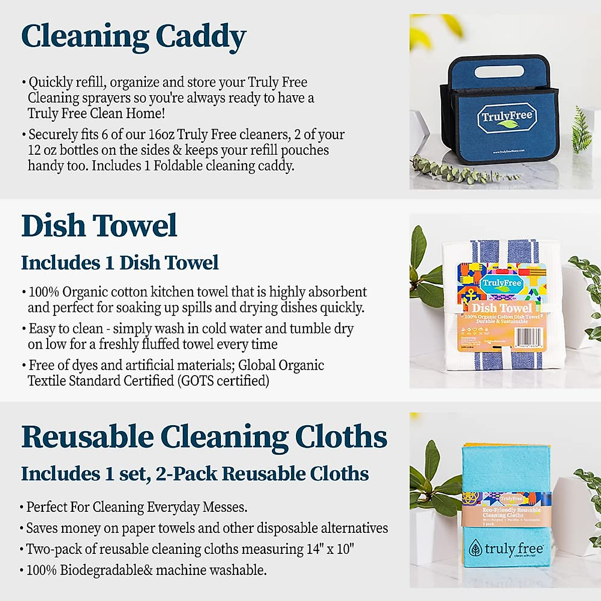 Truly Free 7-in-1 Ultimate Multipurpose Cleaning Kit for Home & Bathroom – Includes Bathroom, Glass & Everyday Cleaner, Space Freshener, Cleaning Caddy & Reusable Cleaning Cloths